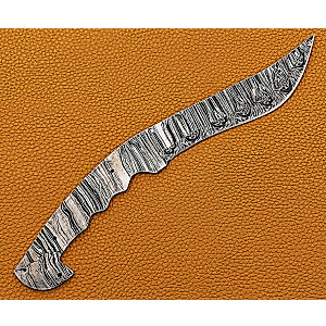 11 inches Long Dao Blade Hunting Knife, Hand Forged Ladder Pattern Damascus Steel Blade, 5" Finger Serration Scale Space with 4 Pin Hole, 6" Trailing Point Dao Blade with 5.5" Cutting Edge