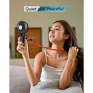 Portable Fan Handheld Fan, Mini Hand Held Fan, 6-15H Cooling Small Personal Fan, 180° Foldable Mini Desk Fan with 4 Quiet Speed, Neck Fan w/Lanyard for Kids Women Men Travel Outdoor Office, Black