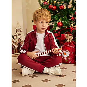 Arshiner Boy's 2 Pieces Full Zip Tracksuits Burgundy Sport Suits Casual Outfits Jacket & Pants Tracksuit Set