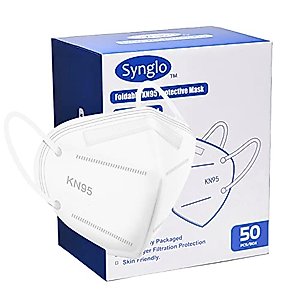 SYNGLO KN95 Face Masks, 50 Pack, Individually Packaged, 5 Layer Breathable Safety Mask, Filter Efficiency≥95%, For Travel, Work, Restaurants, Outdoors