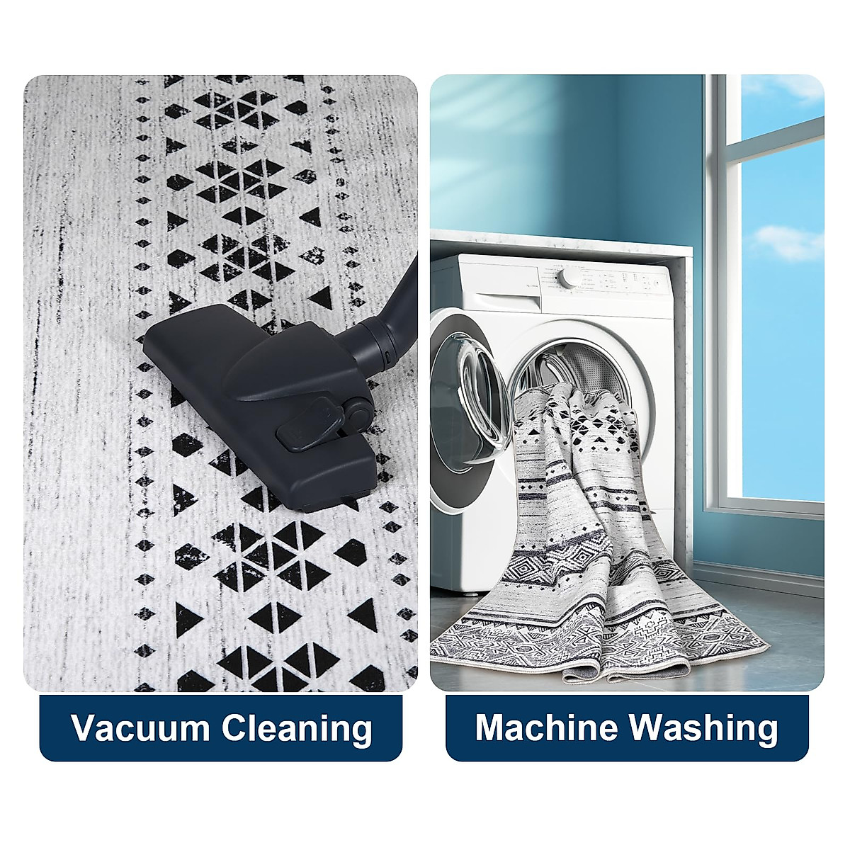 BESTSWEETIE 8x10 Area Rugs for Living Room Washable Moroccan Farmhouse Neutral Geometric Low Pile Non-Slip Soft Print Pattern Rug for Bedroom Kitchen Dining Room Entryway Grey/Black/Navy