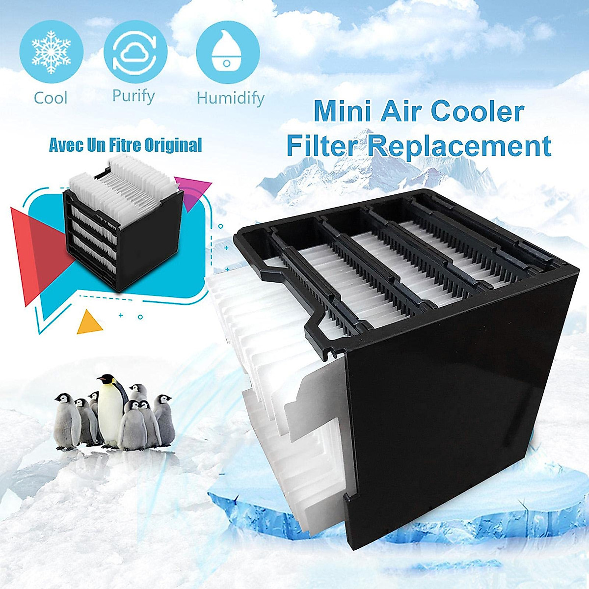 Air Cooler Filters, Mini Air Cooler Filter Replacement, Removable Filter for Air Personal Space Cooler, Portable Arctic Humidifier Filter Paper Air Conditioner Fan Filter
