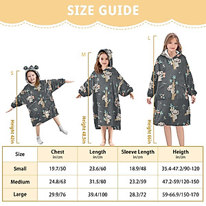 Cute Koala Wearable Blanket Hoodie Cute Koala Hooded Blanket Sweatshirt Comfy Blanket Gifts for Kids Girls,L