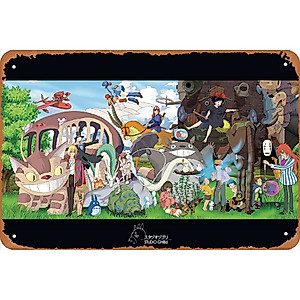 Decorative 8x12 inch vintage metal tin signage Studio Ghibli Collage Poster Creative Tin Sign Novelty Metal Retro Wall Decor For Home Gate Garden Bars Restaurants Cafes Office Store Pubs Club Gift 12 X 8 Inche Plaque