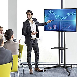 Yaheetech Mobile TV Stand with Wheels for 32-75 Inch LCD LED Screens TVs, Height-Adjustable Rolling TV Cart Hold up to 110 lbs, Trolley Floor Stand w/Tray, Max VESA 600x400mm