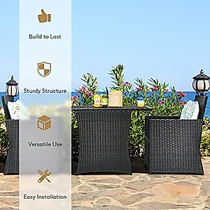 NICEDAYFY 3PCS Patio Rattan Furniture Set Cushion Sofa Armrest Garden Deck Navy Mixed Brown