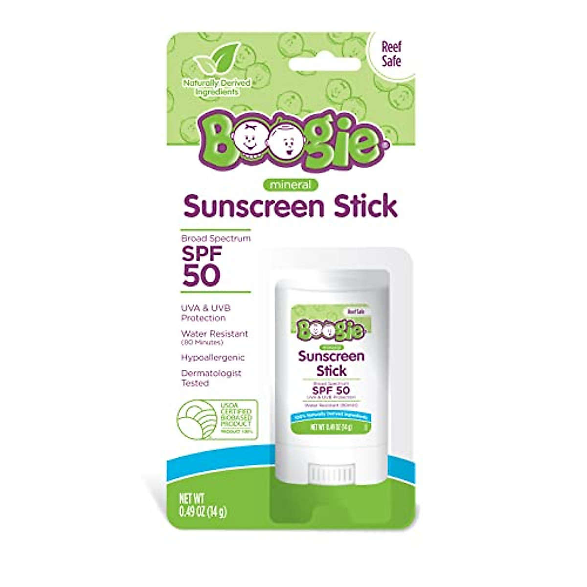 Baby Sunscreen by Boogie Block, Mineral Sunscreen Stick, Naturally Derived, Water Resistant, SPF 50, 0.49 Oz, Pack of 1