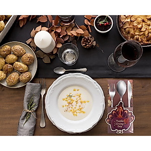 Shenbiadolr 24PCS Turkey Cutlery Utensil Holders – Thanksgiving Day Fall Give Thanks Dinner Party Supplies Decorations