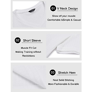 COOFANDY Men's 2 Pack Muscle T Shirts Stretch Short Sleeve V Neck Bodybuilding Workout Tee Shirts