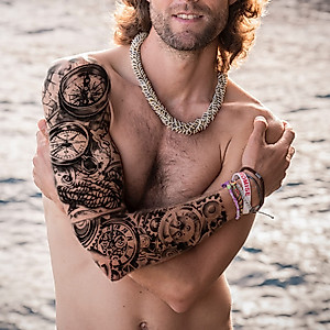 Lion Wolf Fake Tattoos Sleeve Stickers, Full Arm Dragon Animal Tribal Temporary Tattoo Sleeves For Men Women Adults, Long Lasting Large Black Eagle Leopard Temp Tattoo Leg Body Art Makeup, 8-Sheet