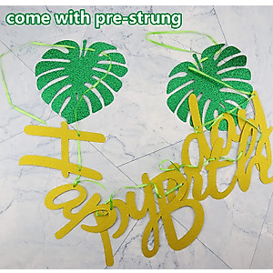 Hawaiian Party Happy Birthday Banner - Hawaiian Party Decoration, Birthday Banner for Luau Party Supplies, and Tropical Party Palm Leaf Decorations Glitter Decor
