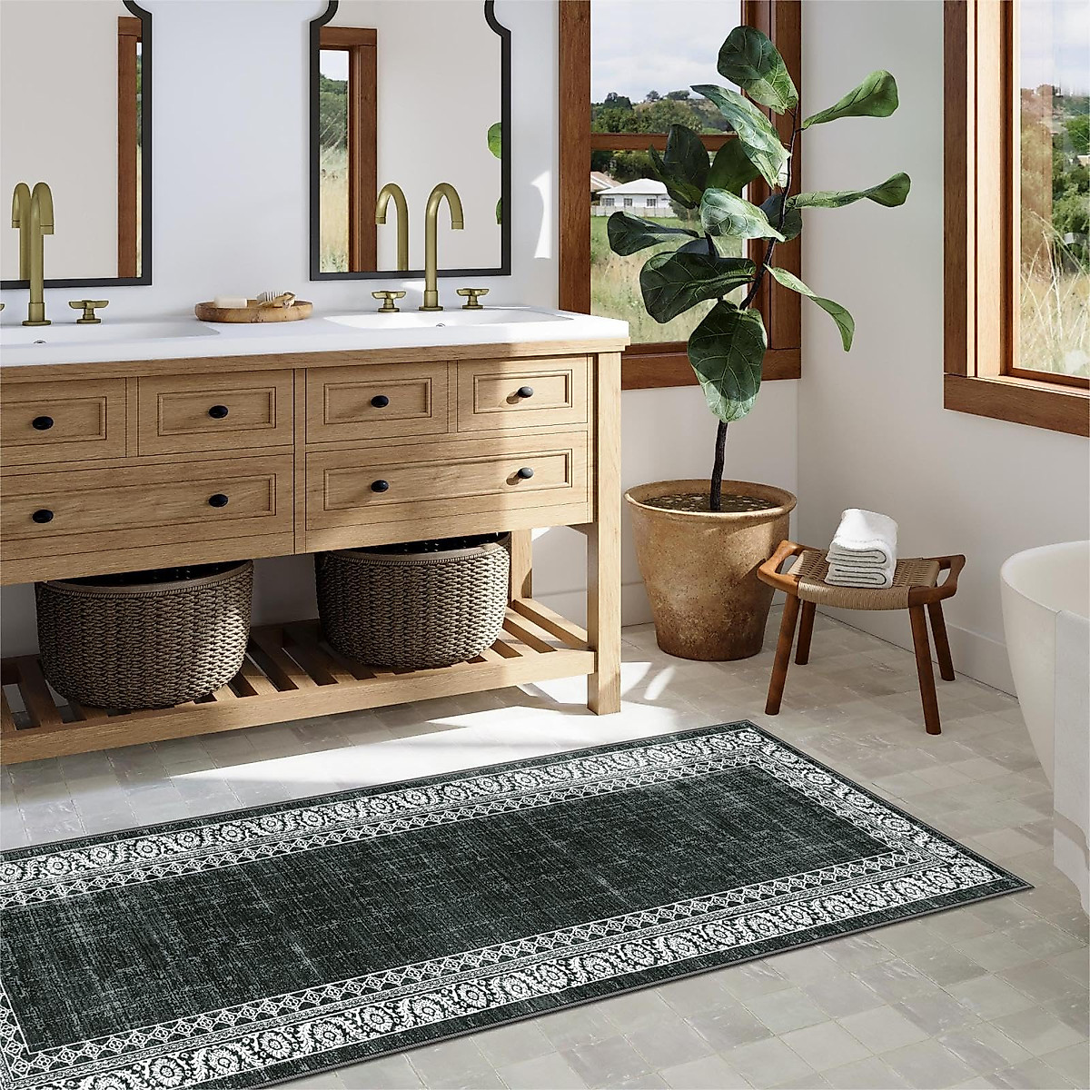 Lahome 2x6 Black Kitchen Runner Rugs Non Skid Washable,Rug Runners for Hallways Non Slip Bathroom Carpet Runner,Bordered Soft Indoor Rug Runner for Entryway Laundry Room Bedside(2'x6',Black)