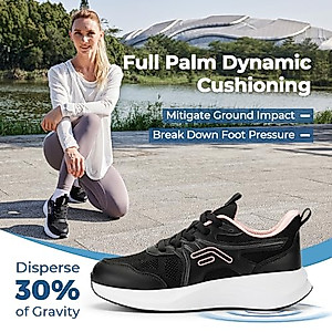 FitVille Womens Walking Shoes Lightweight Running Shoes Breathable Slip On Tennis Shoes for Plantar Fasciitis Pain Relief (Black with Bubblegum Pink,7 Medium)