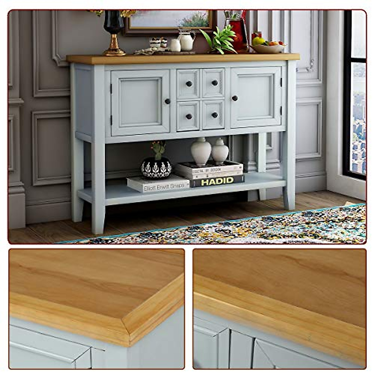 ZSQ Buffet Table, Cambridge Series Sideboard Table with Bottom Shelf, Console Table Dining Room Server, Entry Table Buffet Cabinet Sofa Table (Lime White)