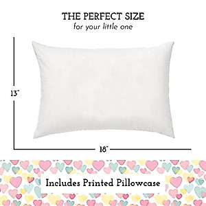 Toddler Pillow with Toddler Pillowcase - Soft Hypoallergenic - Best Pillow for Kids! Better Neck Support and Sleeping! Better Naps in Bed, a Crib, or at School! Makes Travel Comfier! (Hearts)