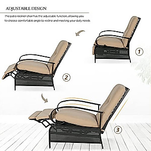 Ulax Furniture Patio Recliner Chair Automatic Adjustable Back Outdoor Lounge Recliner Chair with 100% Olefin Cushion (Beige)