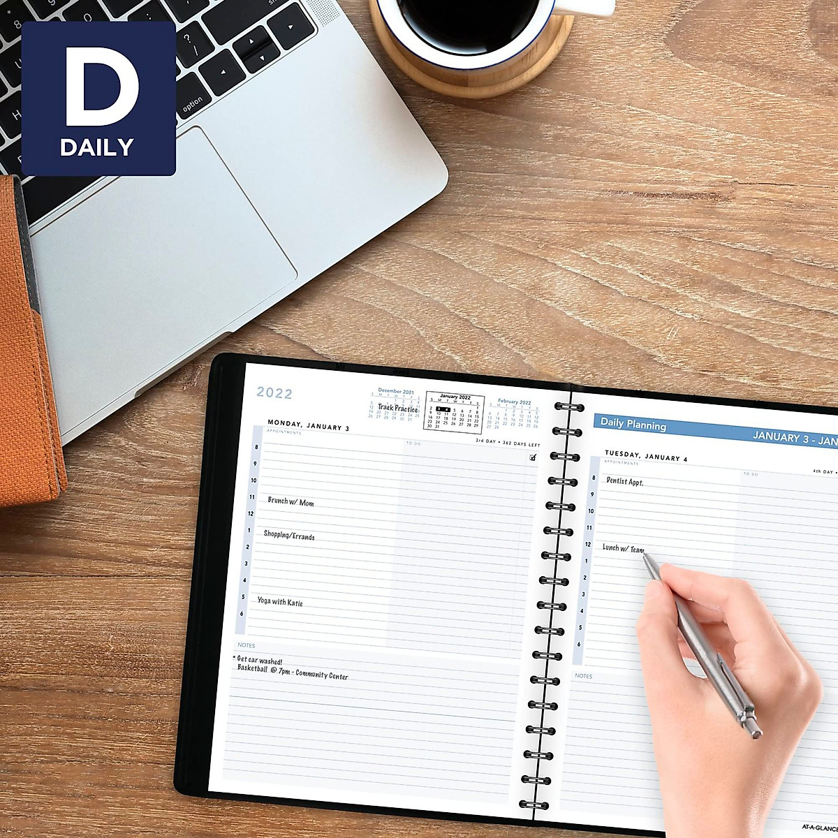 2022 Daily Appointment Book & Planner by AT-A-GLANCE, 6-1/2" x 8-3/4", Medium, The Action Planner, Black (70EP0305)