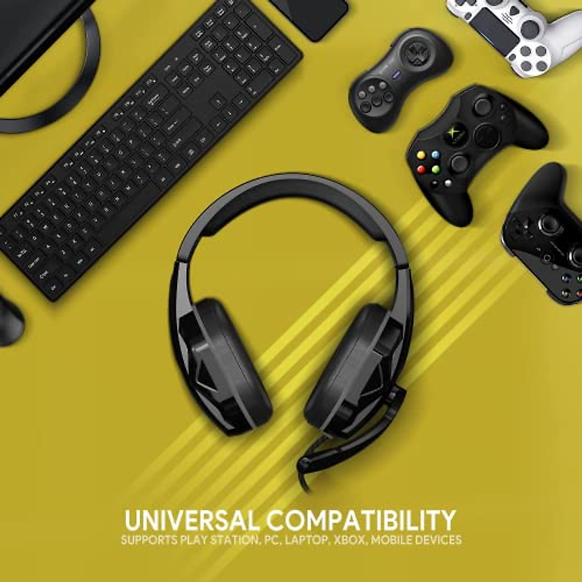 HOPEMATE Wired Headphone, LED Lights, Soft Earmuffs, Over-Ear Headphone with Adjustable Headband, Compatible with Multi-Platforms