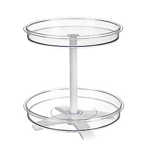 Polder 2-Tier Spinner Caddy, 365 degree turntable, clear lazy susan, under sink, cabinet or pantry storage