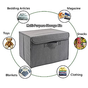 Storage Bins, Foldable Storage Cubes with Lids and Handles, Large Fabric Storage Baskets with Doule Doors Design for Clothes, Toys, Books, Closet, and Shelves etc. Storage Dark Grey (2-Pack 15.4" x 10.2" x 10.2")