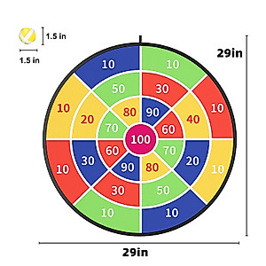 TEMI 29" Large Dart Board for Kids, Boys Toys Dartboards with 20 Velcro Sticky Balls, Indoor & Outdoor Sport Fun Party Play Game Toys, Birthday Gifts for Boys Girls 3 4 5 6 7 8 9 10 11 12 Years Old