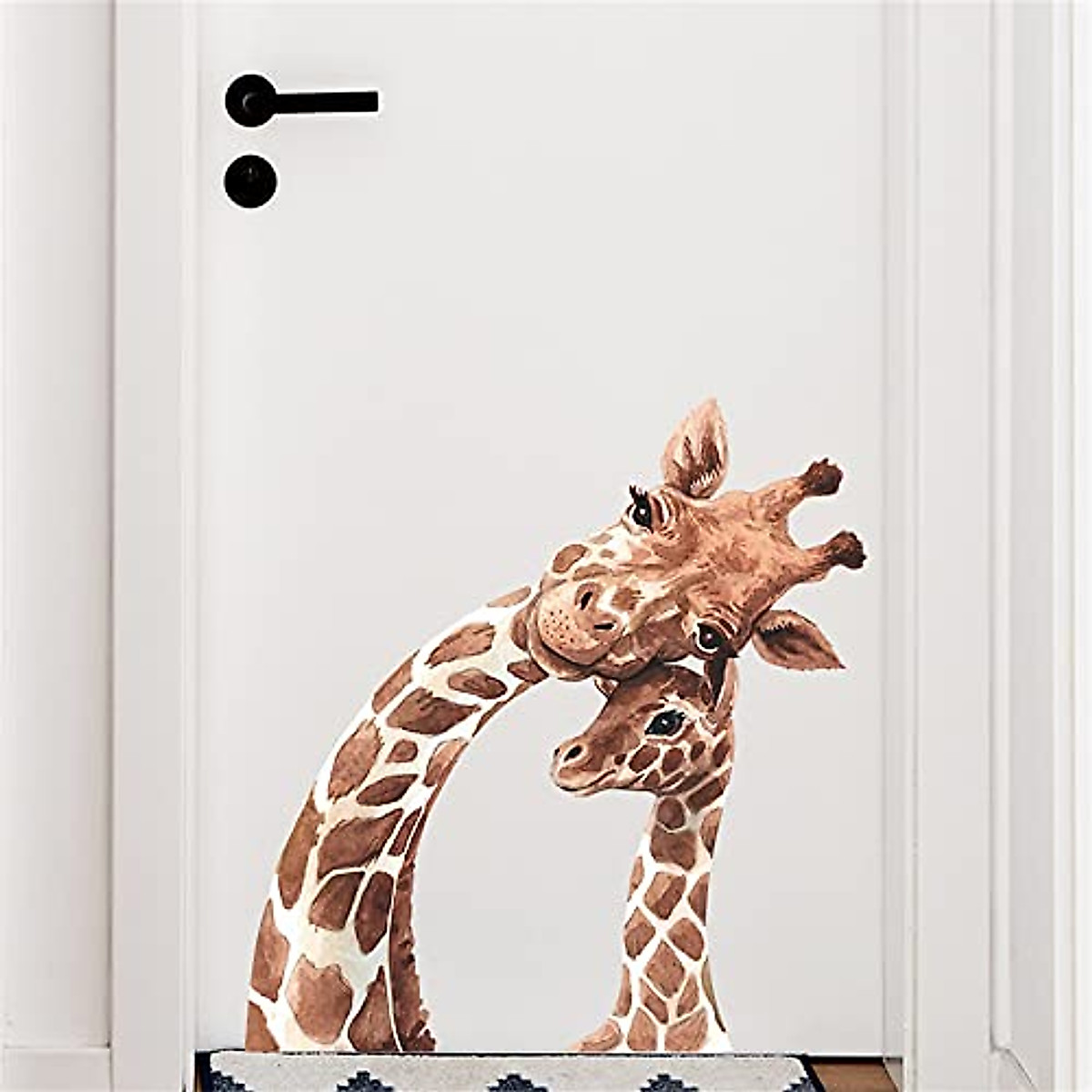 ROFARSO Lifelike Cute Lovely Mother and Little Giraffe Animal Wall Sticker Removable Wall Decal Peel and Stick Wall Art Decoration Home Decor for Nursery Kid Baby Bedroom Living Room Playing Room Mural