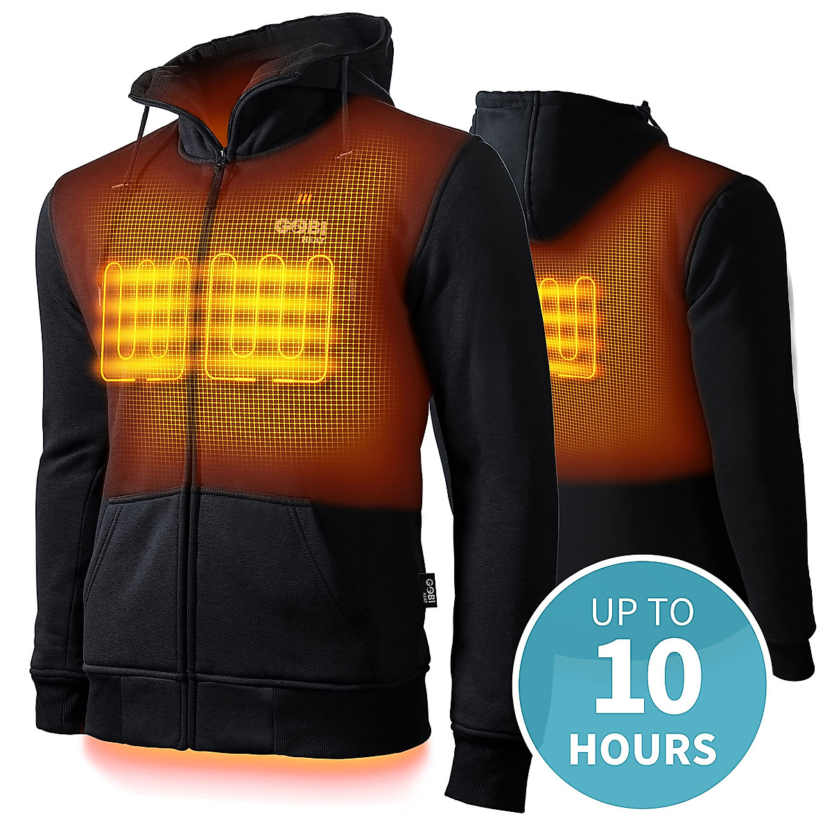 Ridge Men’s Heated Hoodie - 10 hrs of Heat | 3 Heat Zones | With Battery & Charger | Machine Washable | All Day Warmth (L)