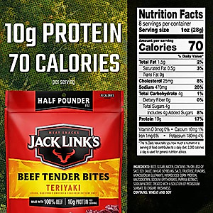 Jack Link's Beef Tender Bites, Teriyaki, ½ Pounder Bag - Flavorful Jerky Snack for Lunches, 10g of Protein and 70 Calories, Made with Premium Beef - No Added MSG or Nitrates/Nitrites (Packaging May Vary)