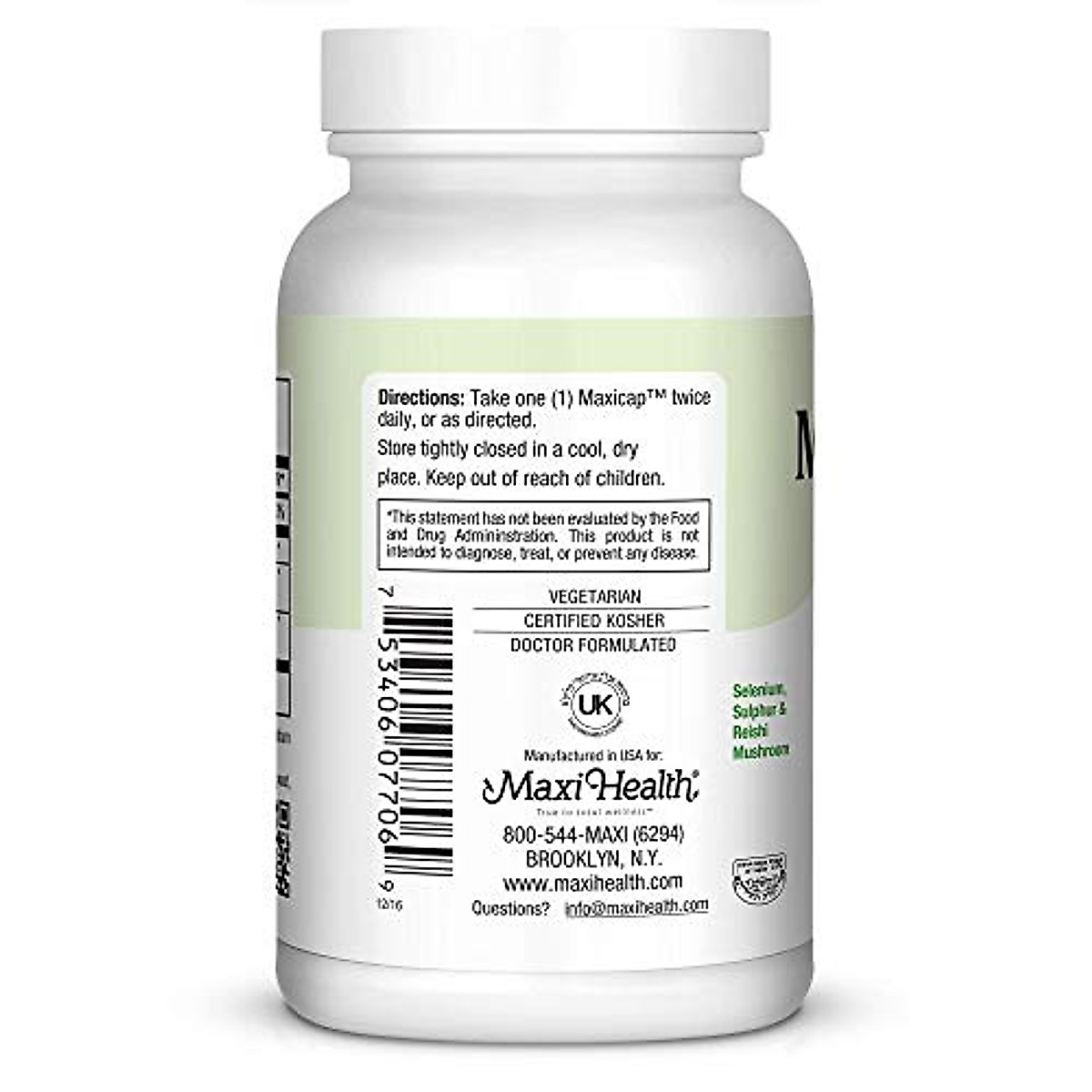 Maxi Health S&S - Selenium, Sulphur & Reishi Mushroom - Heart/Prostate Health - 60 Capsules - Kosher