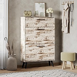 MU Shoe Cabinet Storage for Entryway, Shoe Organizer with 2 Flip Drawers, Hidden Shoe Cabinet, Slim Enclosed Shoe Rack, White