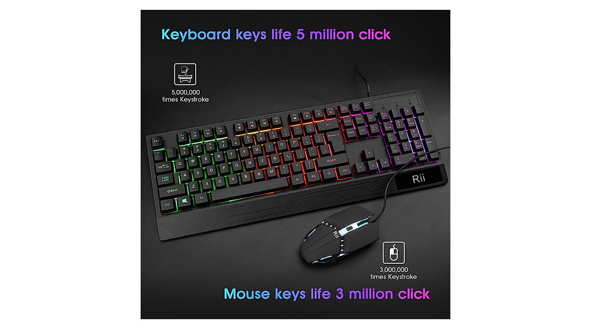 Rii RK400 RGB Gaming Keyboard and Mouse Combo ,Wired Mechanical Feel 3 ...