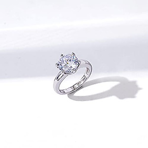 Amazon Essentials Platinum-Plated Sterling Silver Solitaire Ring set with Round Infinite Elements Cubic Zirconia (3 cttw), Size 7 (previously Amazon Collection)