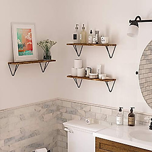 Wallniture Colmar Floating Shelves for Wall, 24 Inch Geometric Triangle Shelf Set of 3 for Living Room Décor Burned Storage Shelves with Black Shelf Brackets
