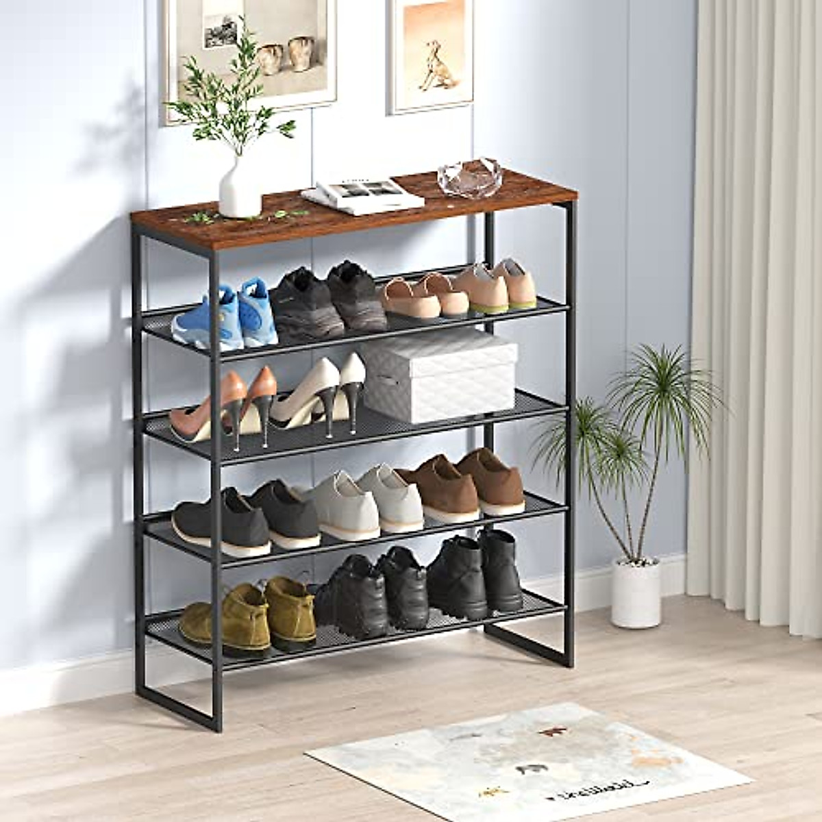 CHEMPFR Shoe Rack - Sturdy Steel Shoe Organizer for Closet or Entryway with Spacious Top and Strong Mesh Shelves - Industrial Style Free Standing Storage Shelves (5-Tier 11.8"x36.2"x31.5")