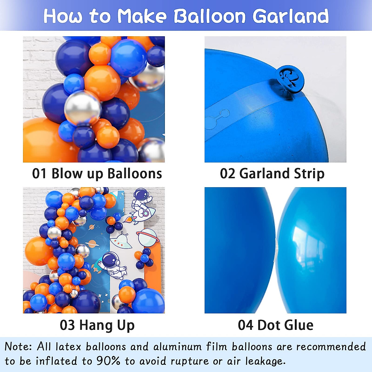 Blue and Orange Balloons Garland Arch Kit, Navy Blue Balloon Arch Kit, Blue Orange Silver Latex Balloons Party Balloons for Boy Space Party Birthday Baby Shower Graduation Anniversary Decorations