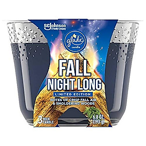 Glade Candle Fall Night Long, Fragrance Candle Infused with Essential Oils, Air Freshener Candle, 3-Wick Candle, 6.8oz