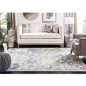SAFAVIEH Madison Collection 9' Round Ivory / Aqua MAD611A Boho Chic Floral Medallion Trellis Distressed Non-Shedding Dining Room Entryway Foyer Living Room Bedroom Area Rug