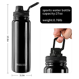 Vacuum-Insulated Stainless-Steel Water Bottle 27oz - Cold and Hot Drinks Sport Water Bottle with a Handle and a Leakproof Spout Screw Lid, Sweat-Proof Modern Flask with Wide Mouth