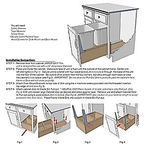 Double Wood Framed Bottom Mount Kitchen Pullout Waste Container Trash Can System with Soft Close Slides and Mounting Brackets (2 x 52 Qt)