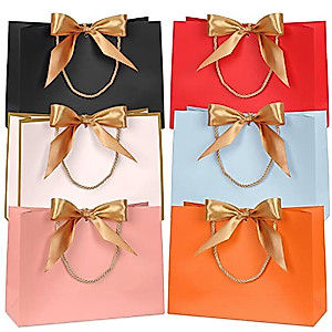 Colorlife Gift Bags 6 Pack Small Favor Bags with Handles and Bow Ribbon 11 x 3.9 x 7.8 inch Waterproof Colorful Paper Gift Bags for Baby Shower, Birthday, Wedding, Party, Festival, Holiday, 6 Colors