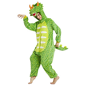 CASABACO Dinosaur Costume Onesie Adult Women Novelty Onepiece Pajamas, Light Green, L