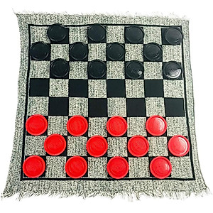 YH Poker 3 in 1 Giant Checkers Set and Tic Tac Toe Game with Reversible Rug - Indoor and Outdoor Board Game for Family, Great for Camping, Backyard, Lawn Game and Other Activities