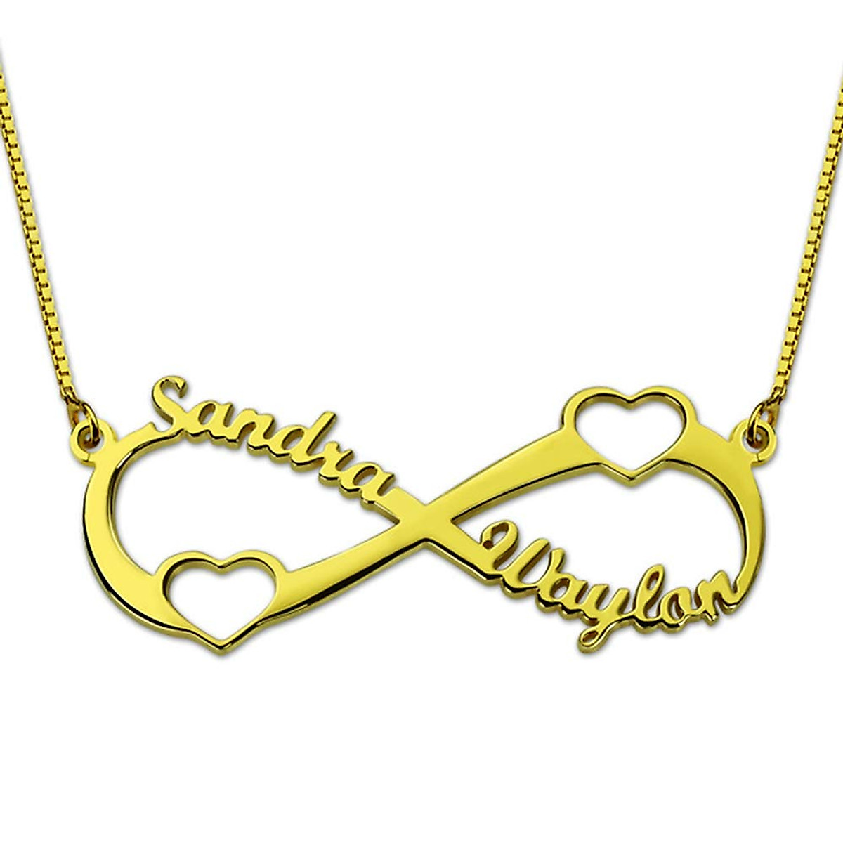 Bo&Pao Silver Infinity Name Necklace with two hearts, personalized Necklace with 2 Names