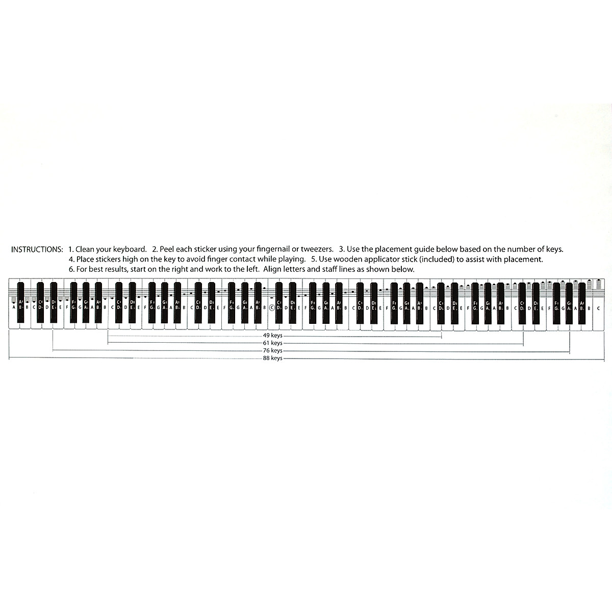 Color Piano Keyboard Stickers- Removable, Transparent, for White & Black Keys