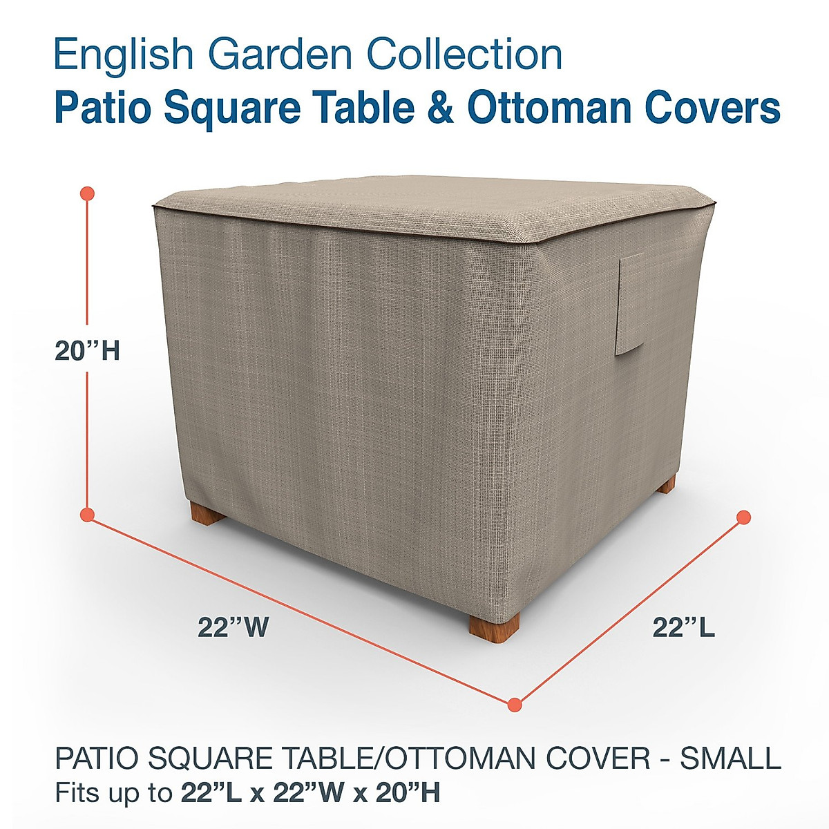 Budge P4A05PM1 English Garden Square Patio Table/Ottoman Cover Heavy Duty and Waterproof, Small, Two-Tone Tan