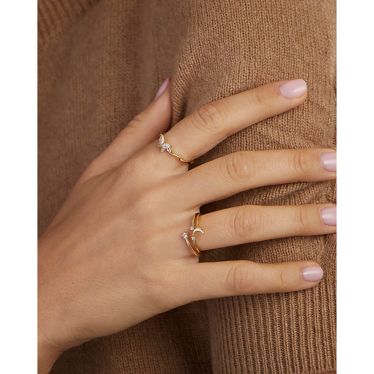 Milla CZ Sterling Silver Butterfly Rings for Women or 14k Gold Plated Stackable Rings - Cool Cute Rings Aesthetic for Teens (14K Gold Plated, Size 7)