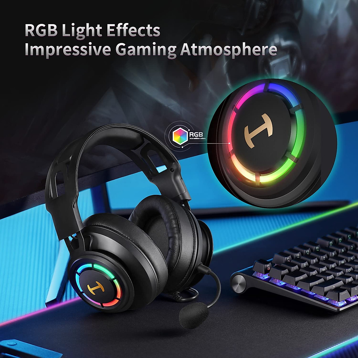 Edifier G35 PC Gaming Headset Hi-Res Sound Quality USB Over-Ear Headphone with 7.1 Surrounding Sound, 50mm Hybrid Driver, ENC Noise Cancelling Mic, 16.8m RGB Light for PC PS4 Mac Laptop Desktop Black
