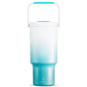 Meoky 32 oz Tumbler with Handle, Tumbler with Lid and Straw, Stainless Steel Travel Mug, 100% Leak Proof, Keeps Cold for 24 Hours, Fits in Car Cup Holder (Azure)