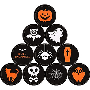 100 Pieces Halloween Stickers Round Seal Label Stickers Assorted Pumpkin Skull Bat Ghost Pattern Stickers for Halloween Party Decoration (Basic Style)