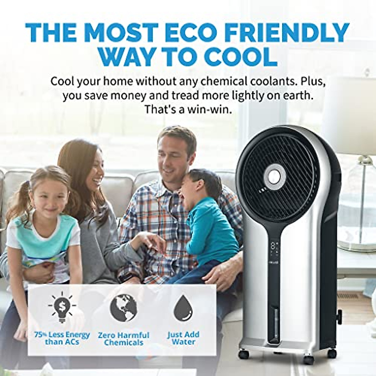 Newair Evaporative Cooler 470 CFM250 sq. ft. Freestanding Home Air Cooler 3 Fan Speeds 1.45 Gallon Water Tank, Silver Easy Glide Wheels Remote Control Included